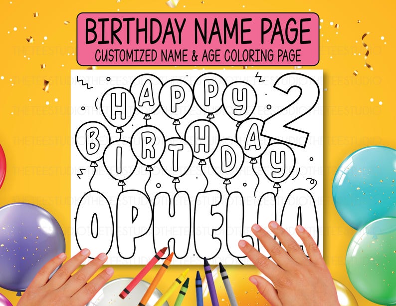 Personalized Birthday Coloring Page – Custom Name & Age (digital ...