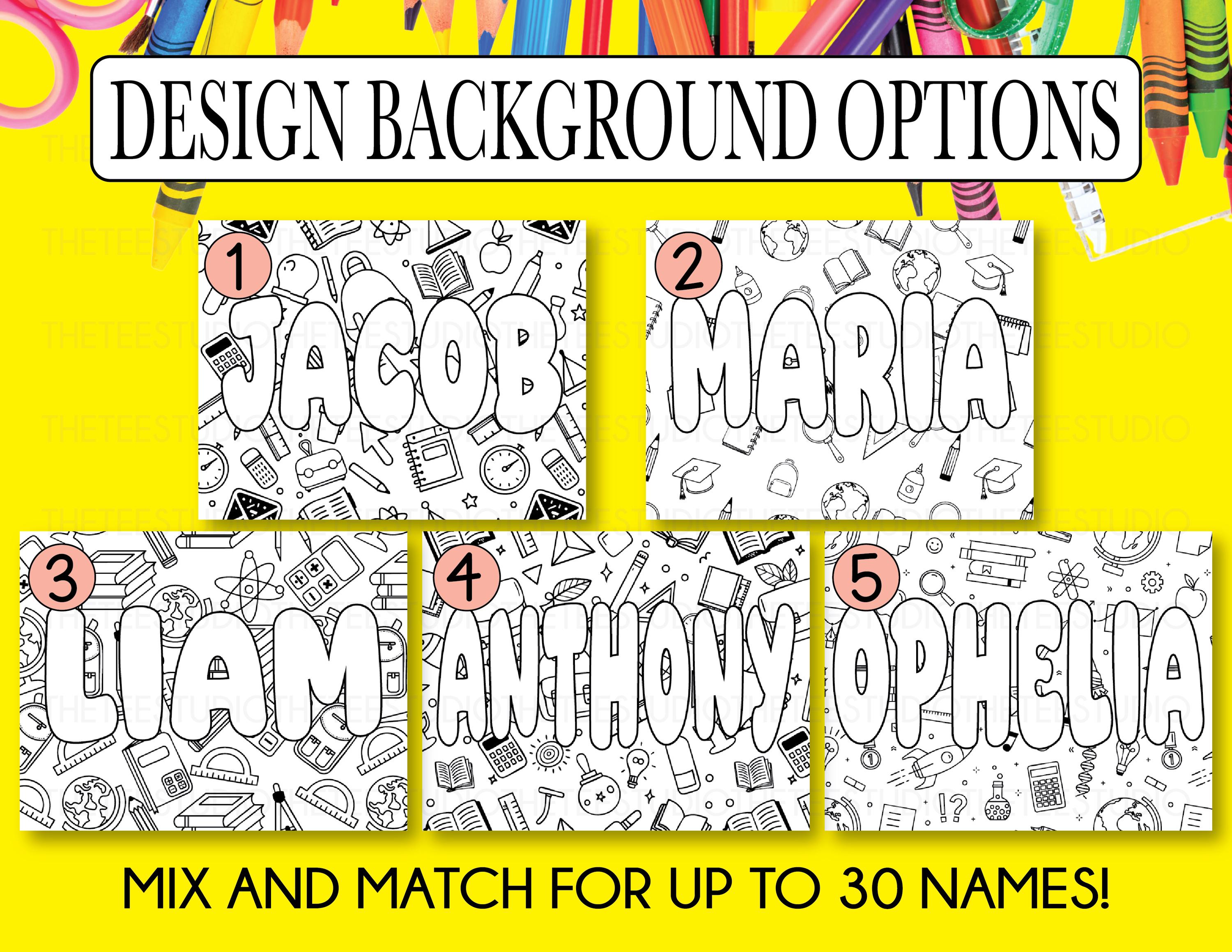 Custom Name Coloring Pages: Back to School Teacher Bundle (PDF Digital ...