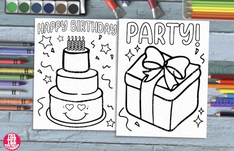 Kids Birthday Coloring Pages: Party Activity Sheets (digital Download ...