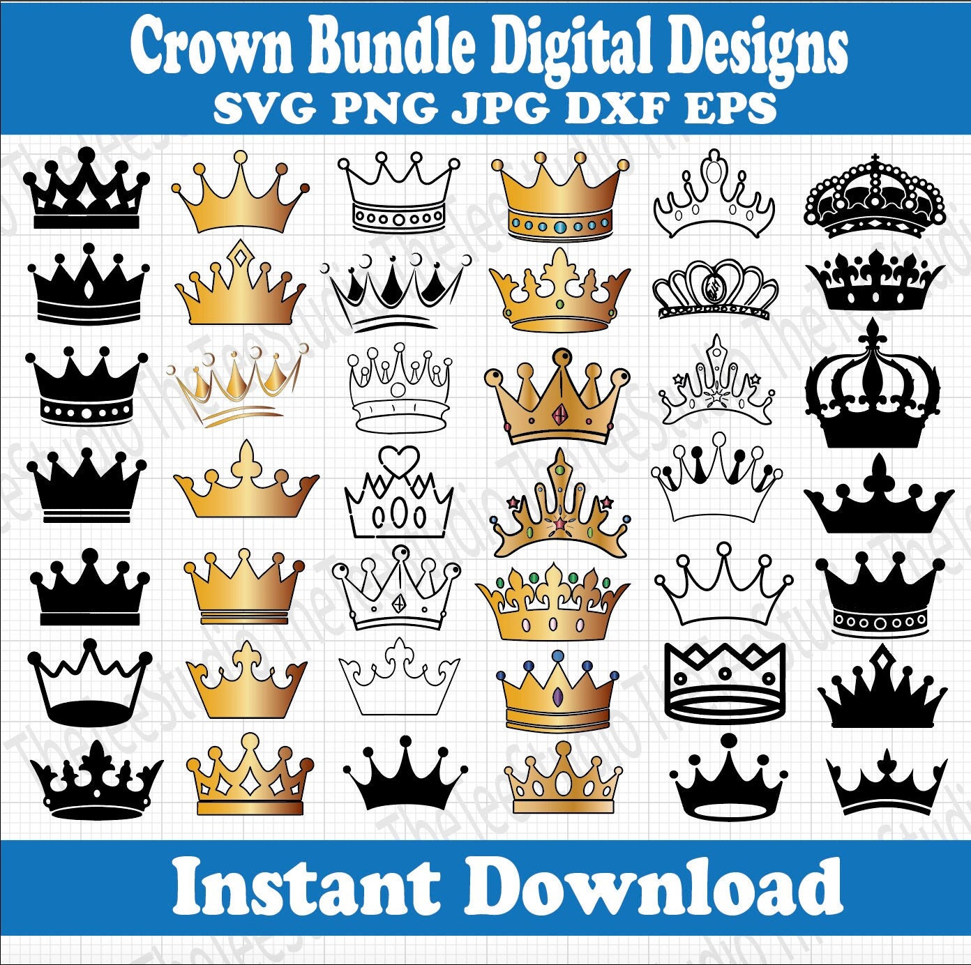 42 Crown Design Svg Bundle Cut File Printable PNG Craft - Etsy