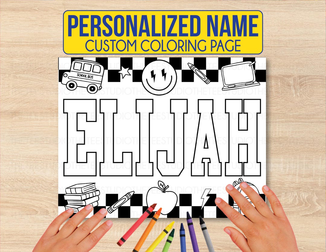 Personalized School Name Coloring Page: Retro Checkerboard Design ...
