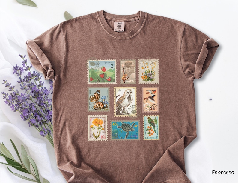 Vintage Stamp Collage Shirt: Comfort Colors Wildlife & Botanical Tee - Etsy