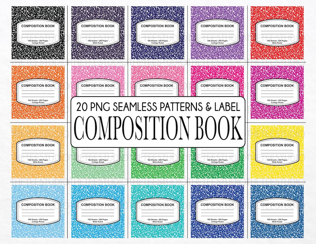 Seamless Composition Book Pattern Bundle: Retro School Designs (PNG ...