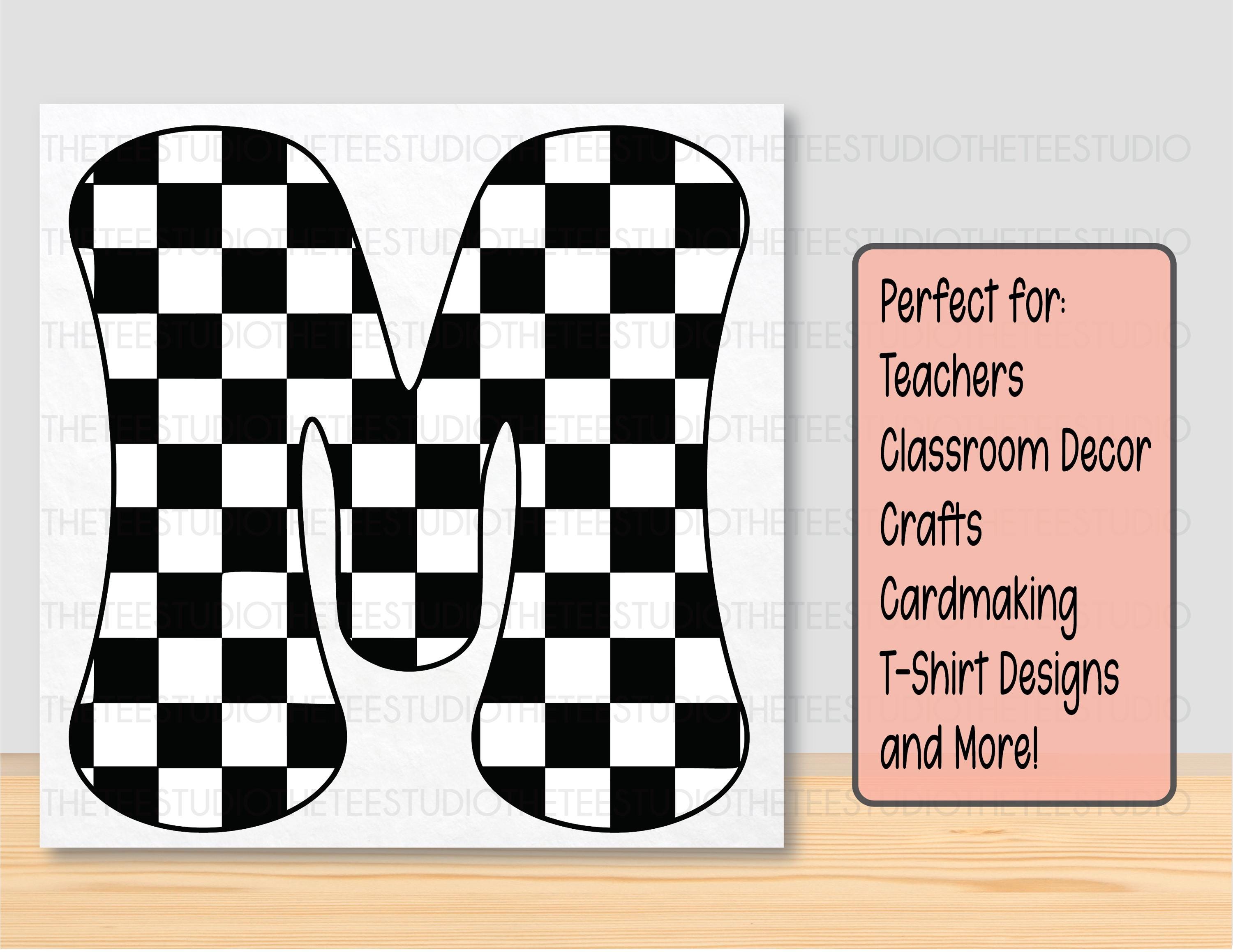 Retro Checkered Alphabet PNG: Black and White Letters, Numbers (digital ...