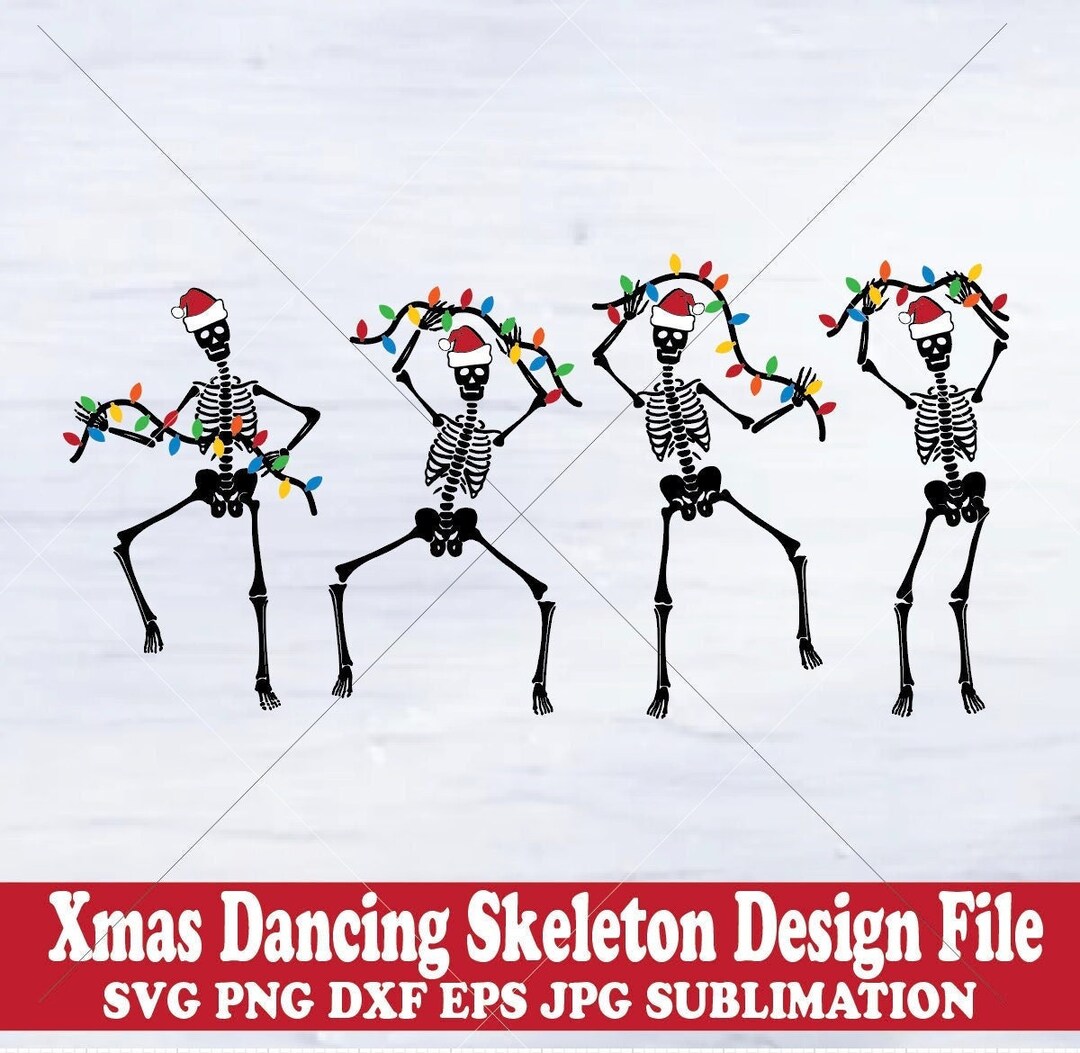Christmas Dancing Skeleton With Santa Hat and Xmas Lights Design ...