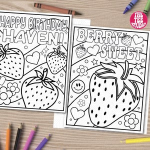 Customizable Strawberry Themed Birthday Coloring Pages for Kids ...