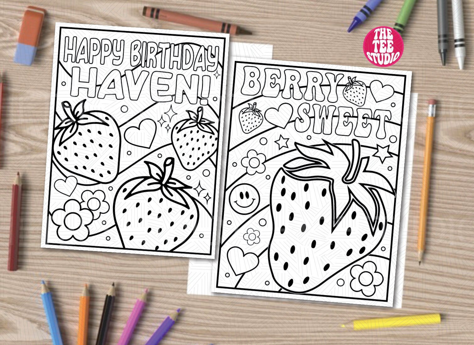 Personalized Strawberry Birthday Coloring Pages: Kids Party Activity ...