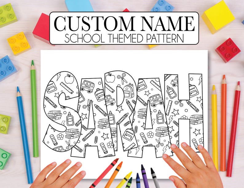 Custom Name Coloring Page: School Theme (digital Download) - Etsy