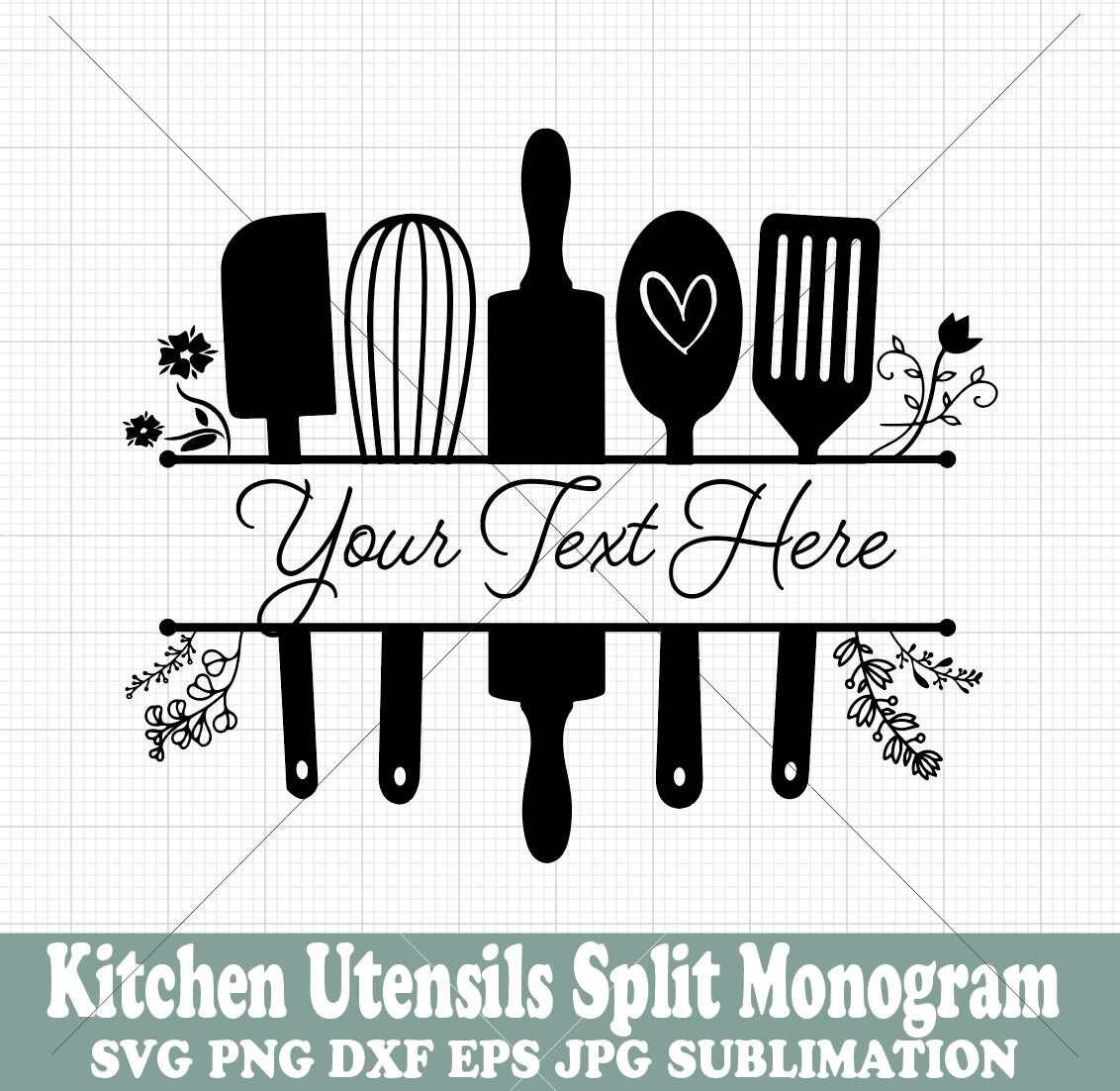 Kitchen Utensils Split Frame Monogram (svg, Png, Dxf, Eps, Jpg ...