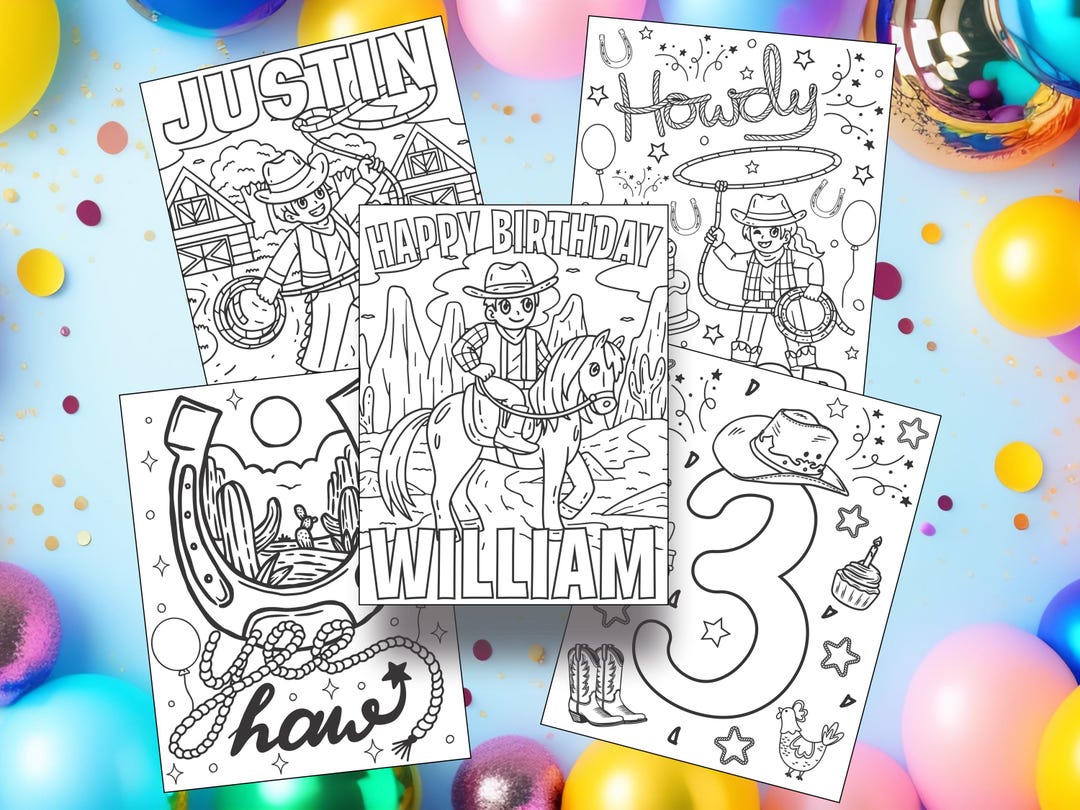 Personalized Cowboy Birthday Coloring Pages: Wild West Party Favors ...