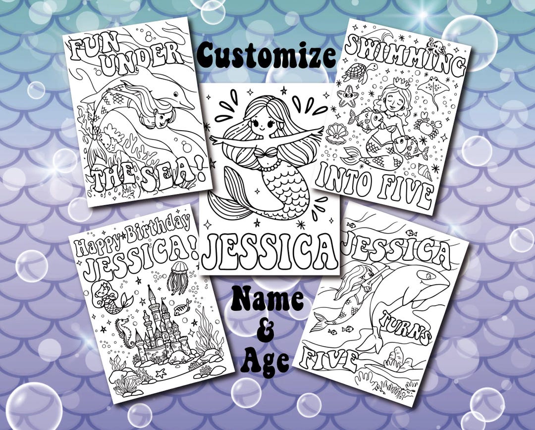 Mermaid Coloring Pages, Printable for Birthday Party, Kids Activity ...