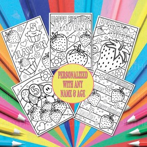 Customizable Strawberry Themed Birthday Coloring Pages for Kids ...