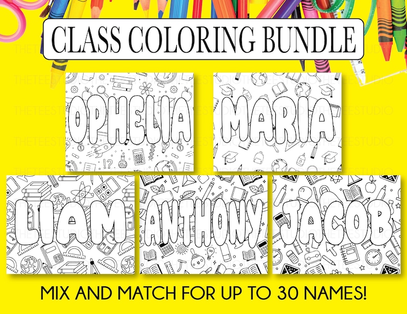 Custom Name Coloring Pages: Back to School Teacher Bundle (PDF Digital ...