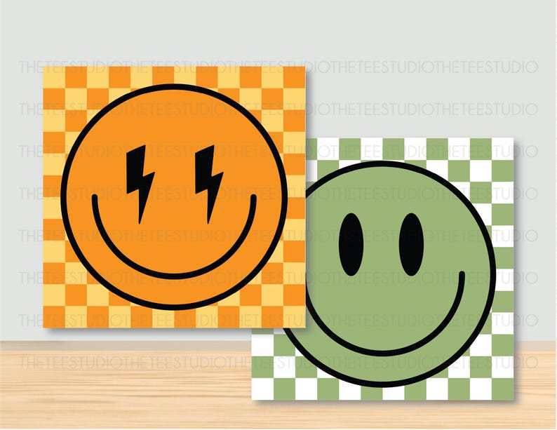 Checker Happy Face PNG Bundle: Retro Classroom Decor (digital Download ...
