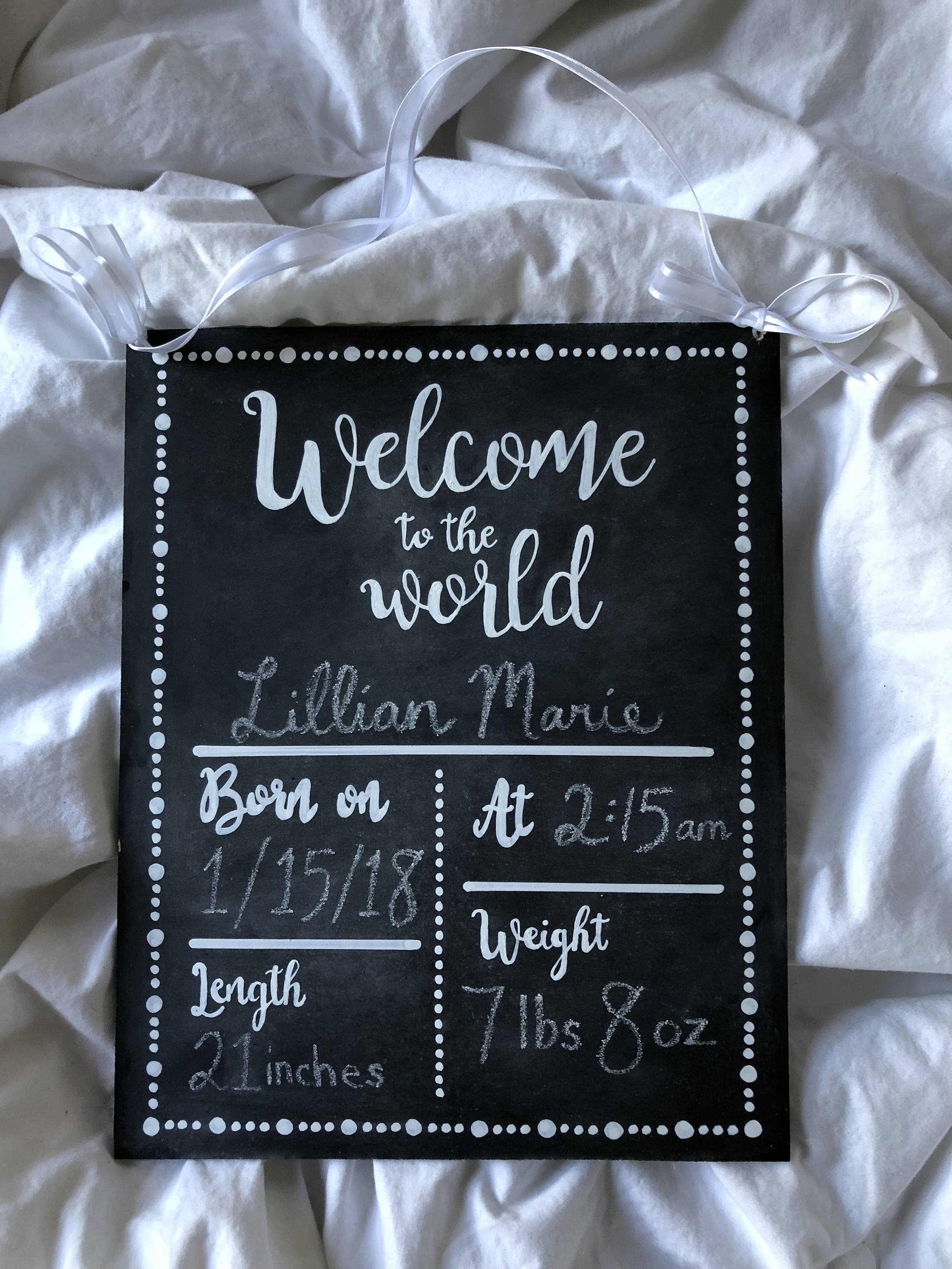 Hand Lettered Baby Stats Chalkboard: Polka Dot Birth Announcement - Etsy