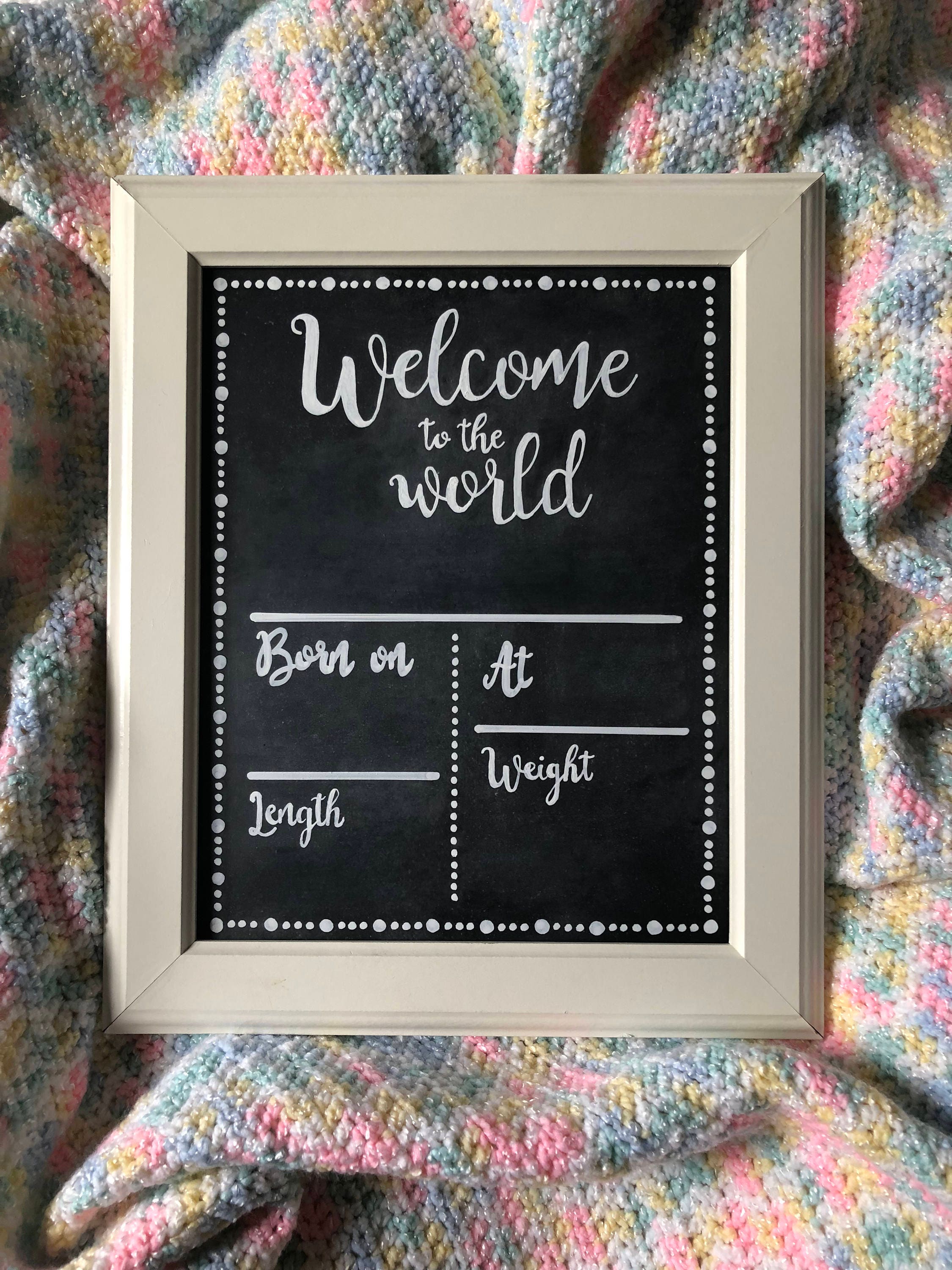 Hand Lettered Baby Stats Chalkboard: Polka Dot Birth Announcement - Etsy