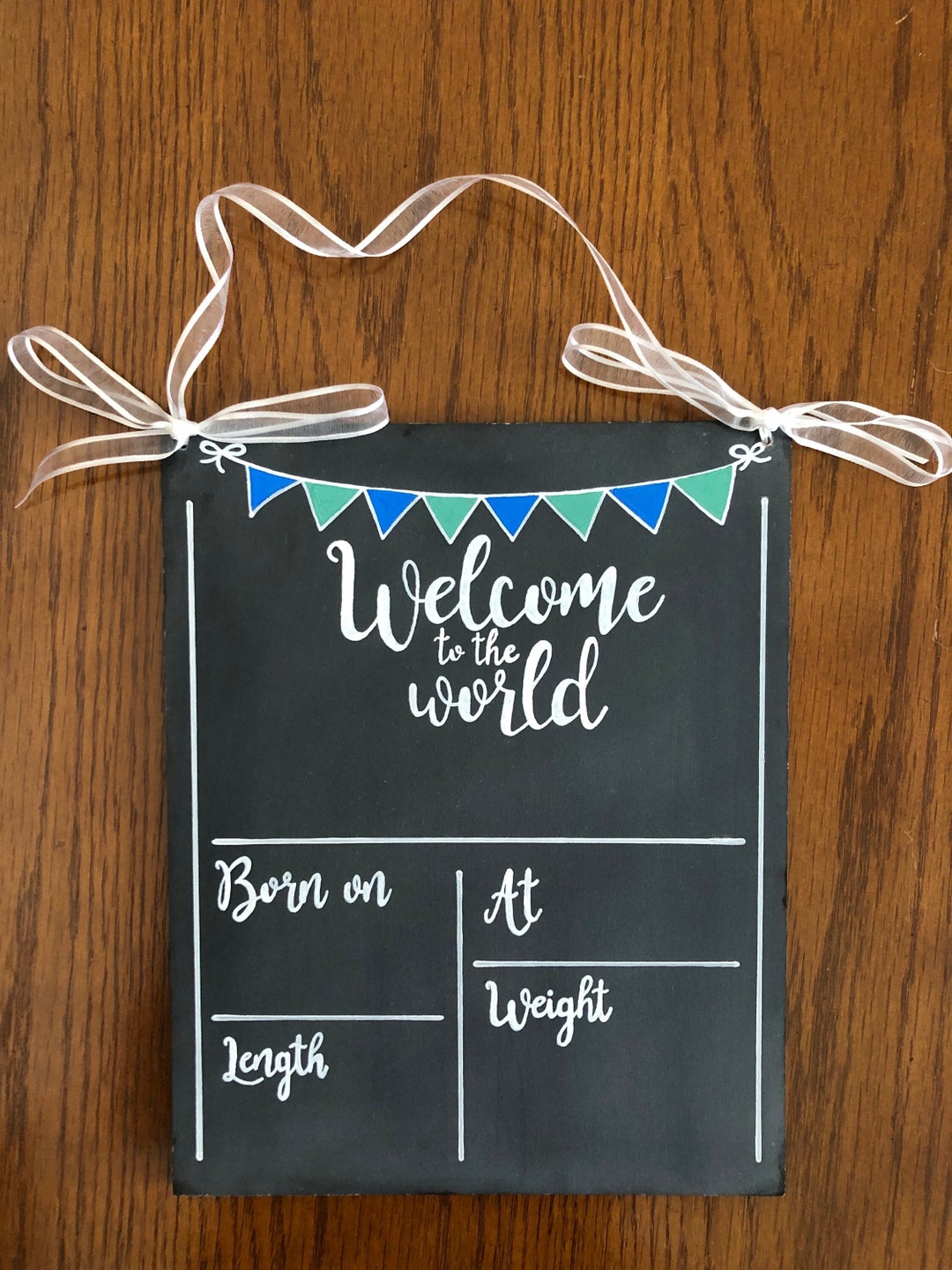 Hand Lettered Baby Stats Chalkboard: Welcome to the World Bunting ...