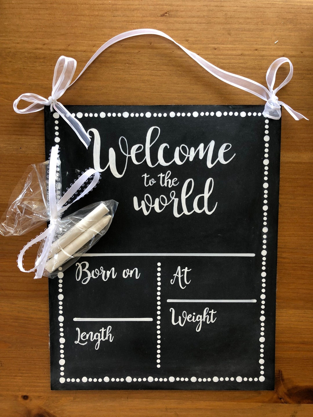 Hand Lettered Baby Stats Chalkboard: Polka Dot Birth Announcement - Etsy