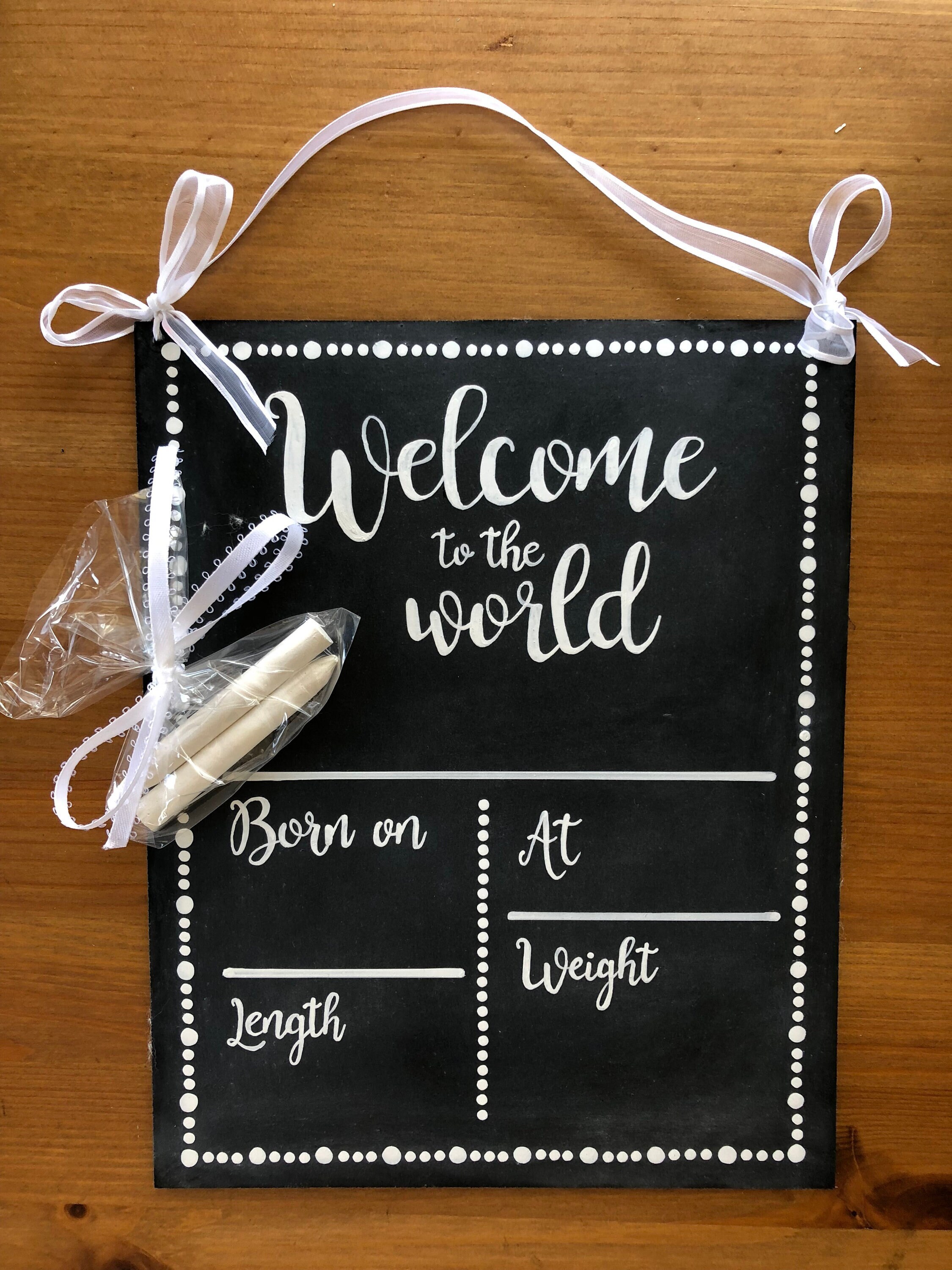 Hand Lettered Baby Stats Chalkboard: Polka Dot Birth Announcement - Etsy