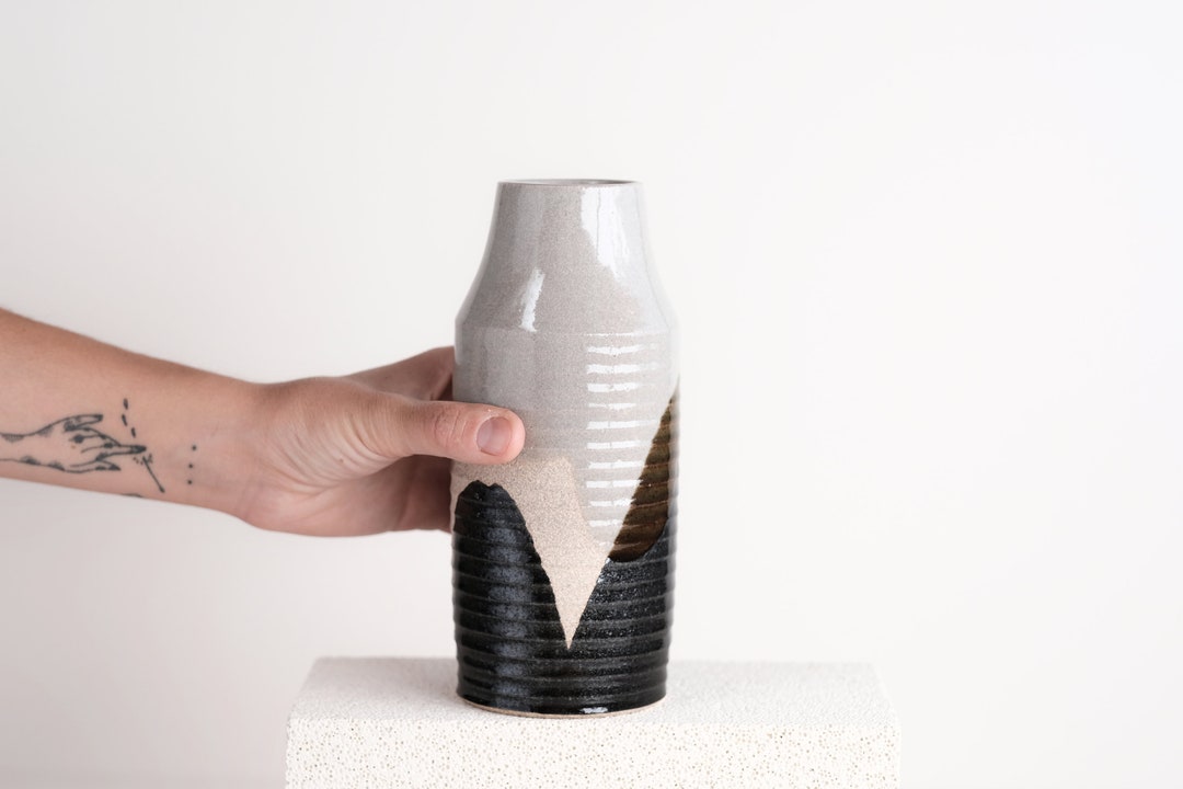 Handmade Stoneware Ridges Vase Water Bottle - Etsy