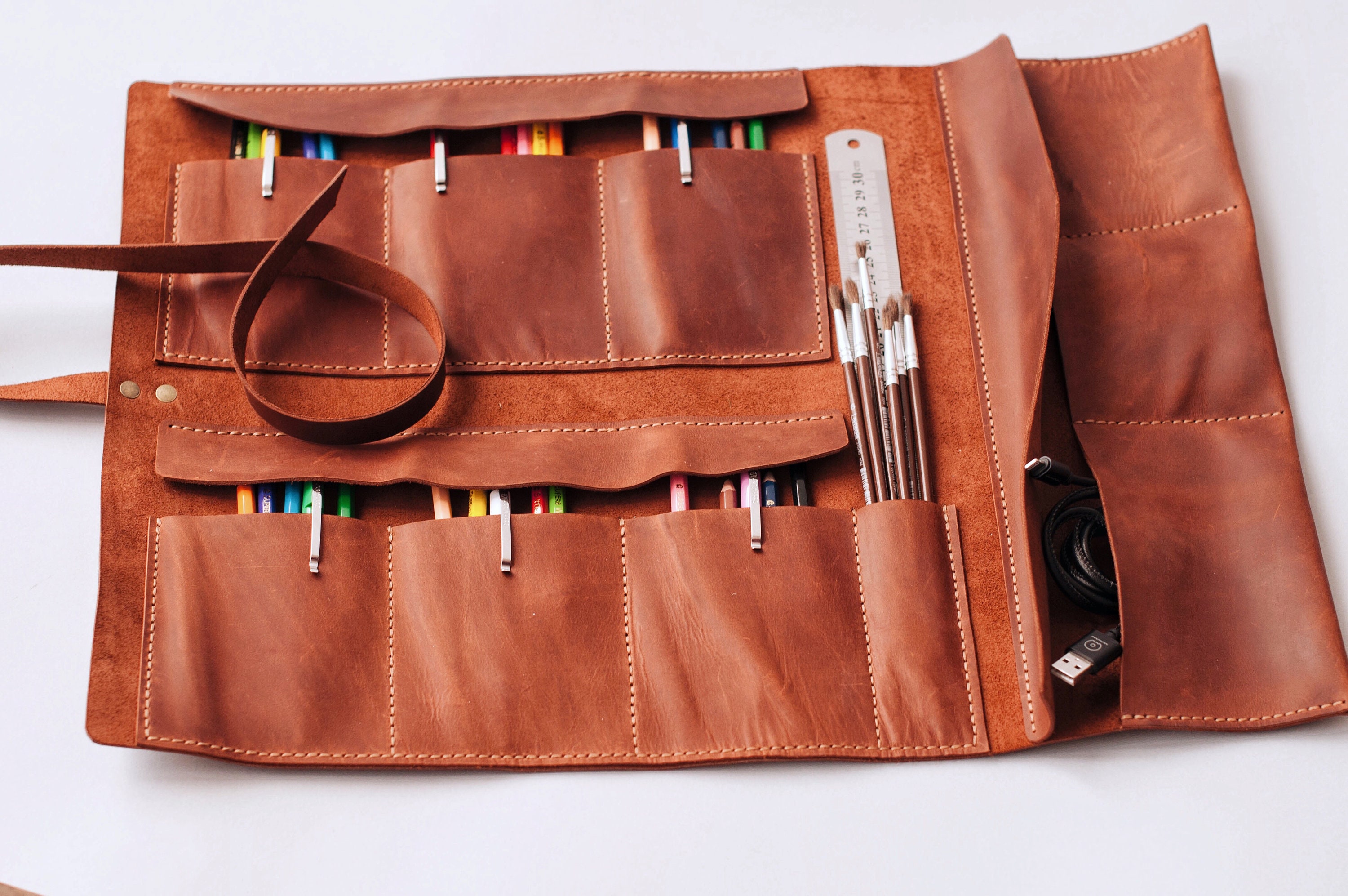 Leather Roll Artist Roll Leather Pencil Roll Leather Pencil - Etsy