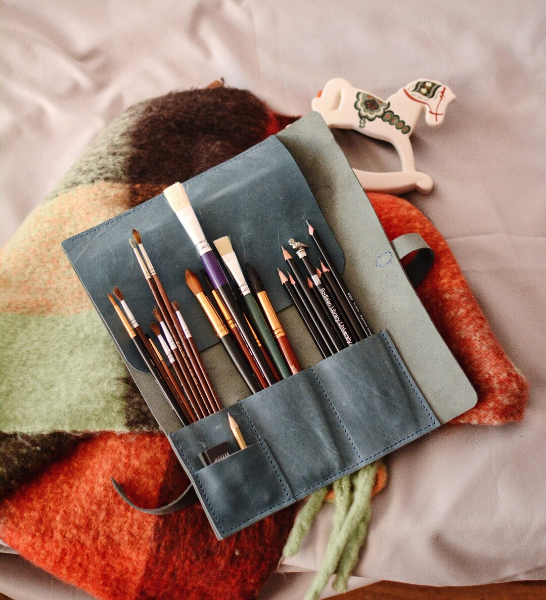Personalized Brush Roll, Artist Gift, Leather Pencil Roll Case, Paint ...