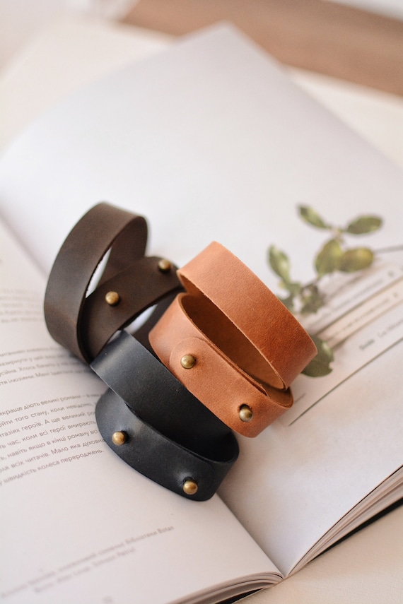 Double Wrap Leather Bracelet Leather Cuff Bracelet - Etsy