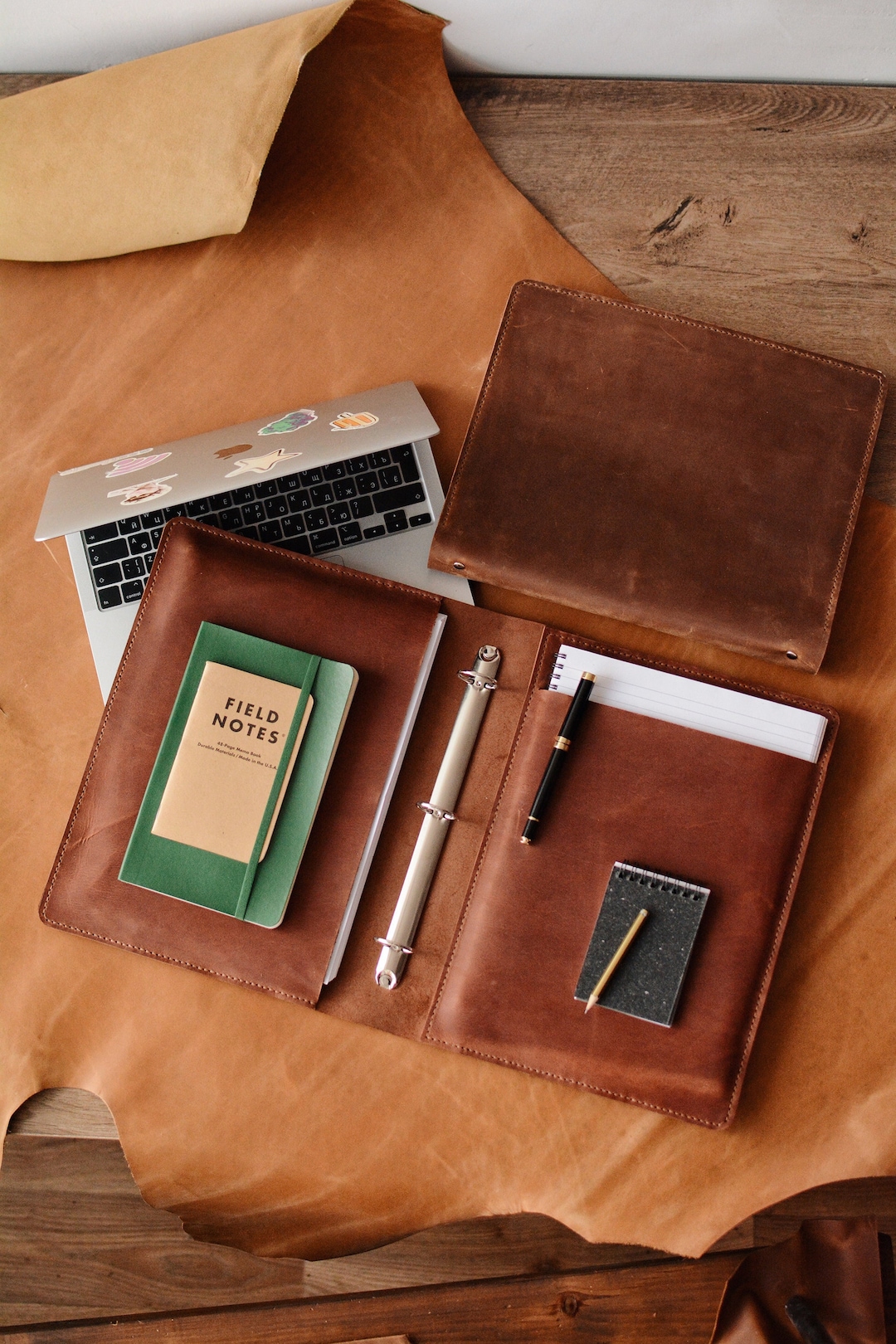 Leather Binder Portfolio 3-ring A4 Letter Paper Planner Cover ...