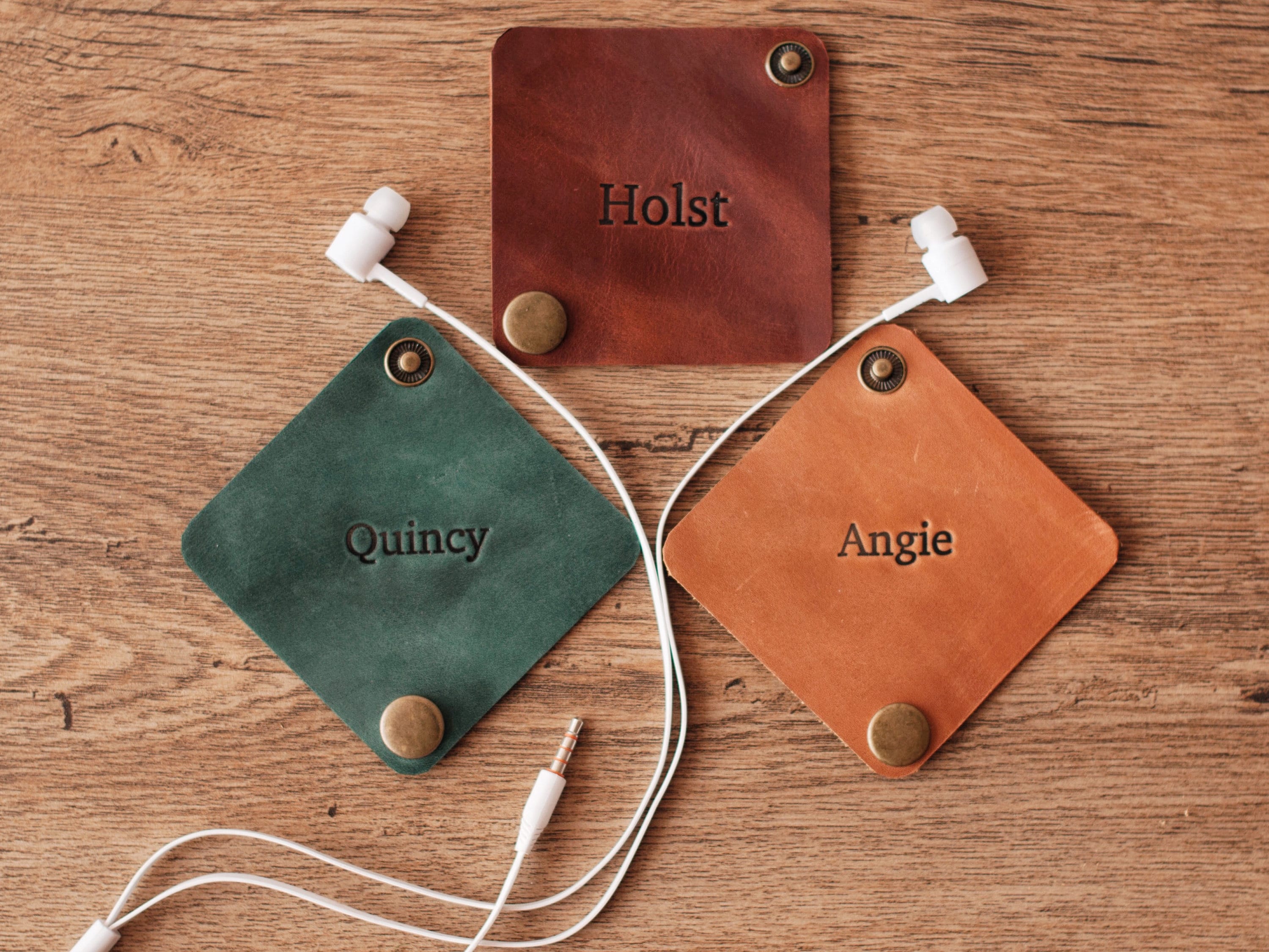 Personalized Earphone Holder Leather Earphone Organizer Leather ...