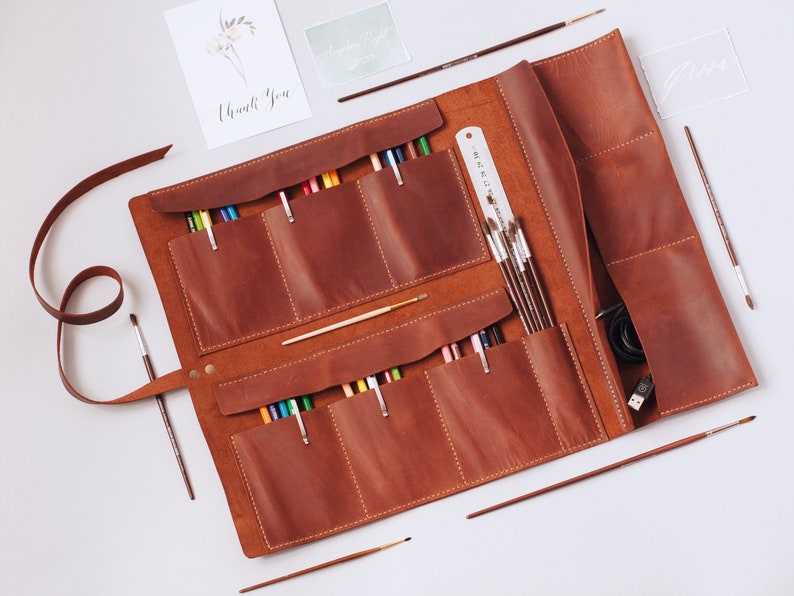Leather Roll Artist Roll Leather Pencil Roll Leather Pencil - Etsy