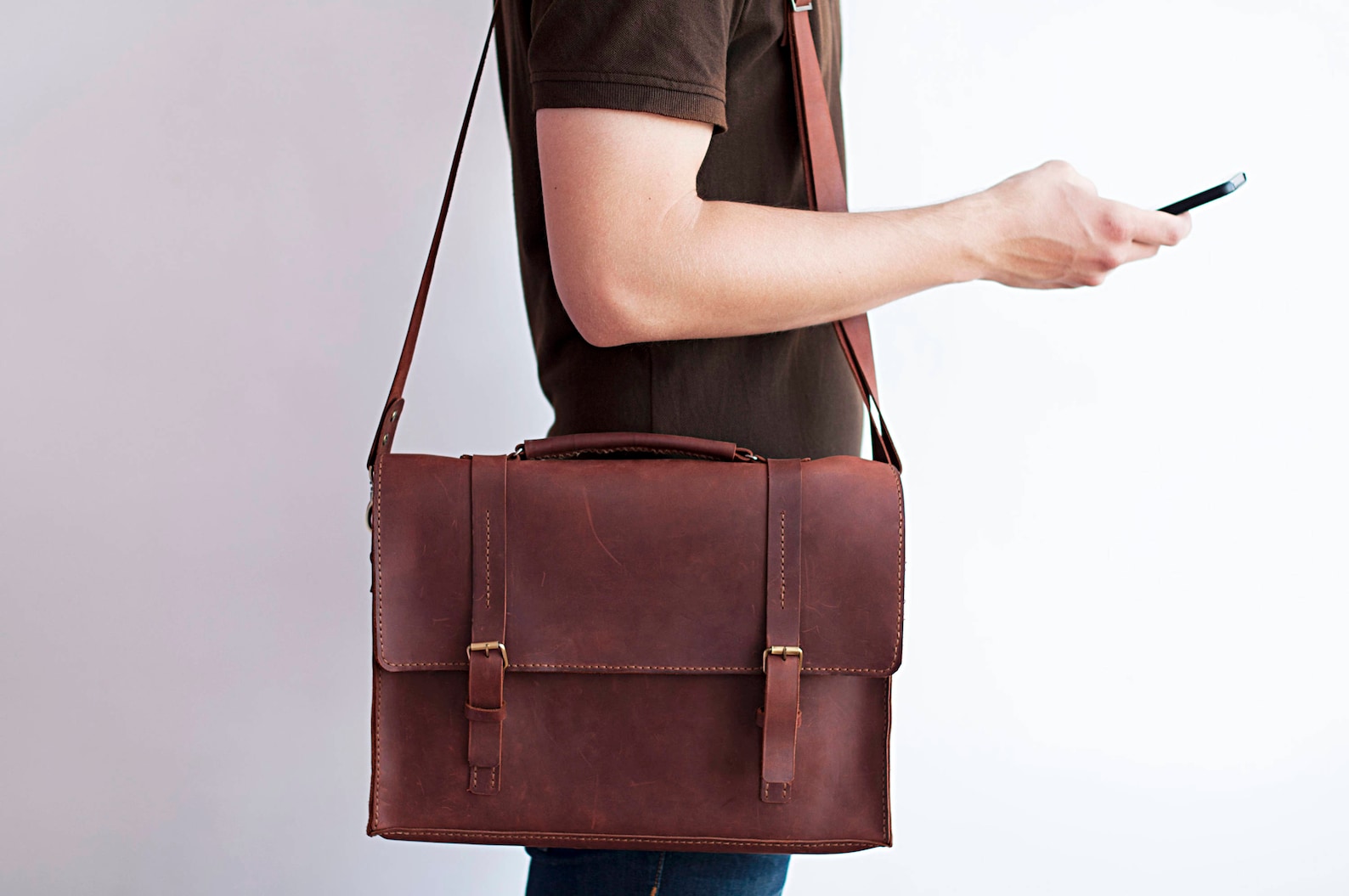 Leather Messenger Bag Leather Briefcase Handmade Leather - Etsy