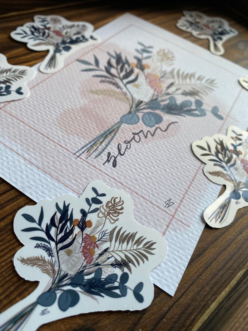 Boho Bouquet Sticker, Botanical Decal, Dried Wildflower Bouquet, Flower ...
