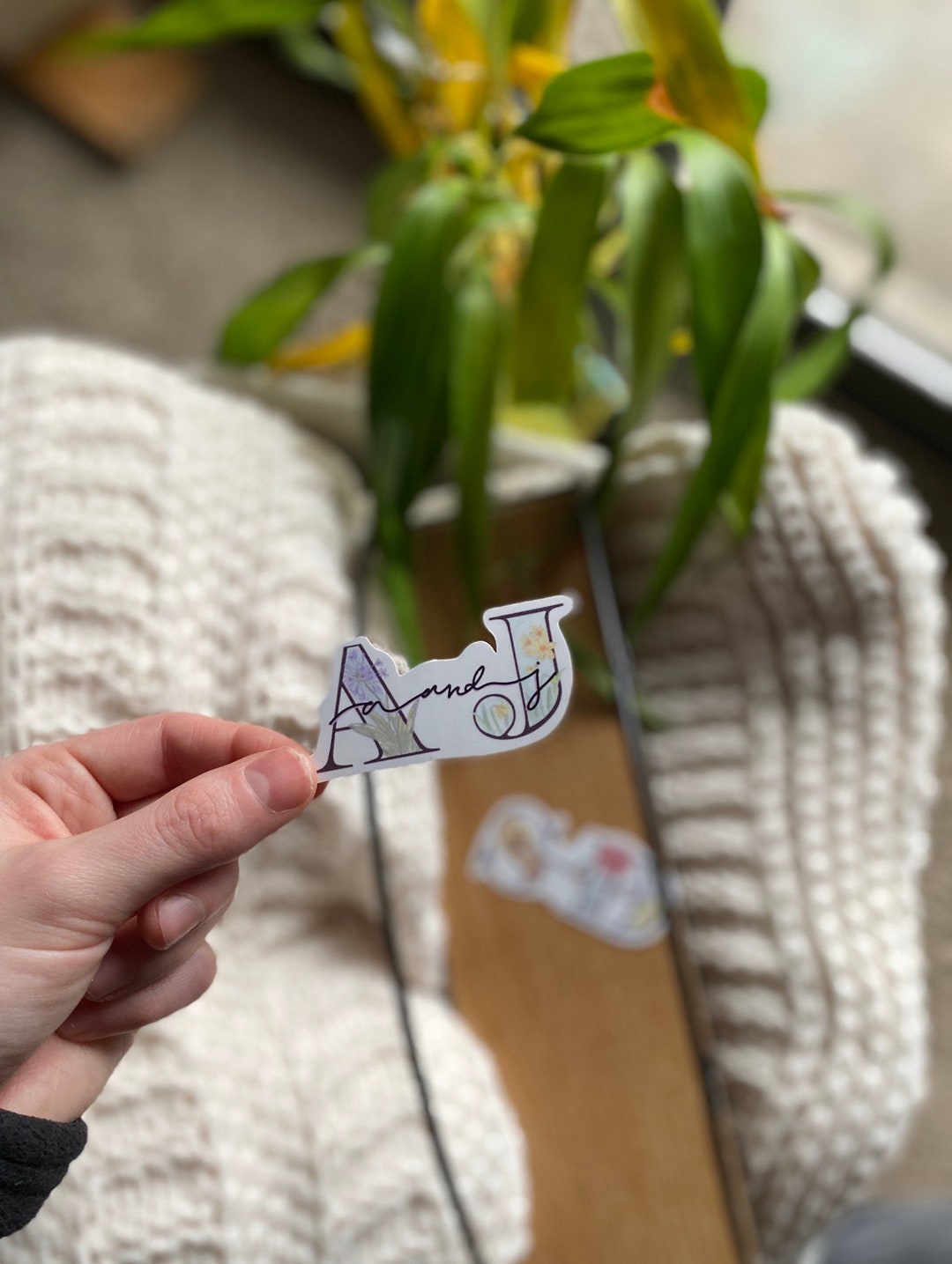 Custom Couples Initials Sticker, Flower Sticker, Personalized Gift ...