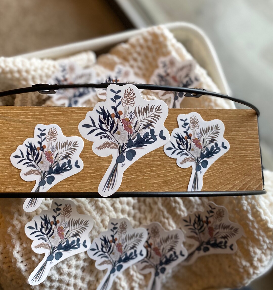 Boho Bouquet Sticker, Botanical Decal, Dried Wildflower Bouquet, Flower ...