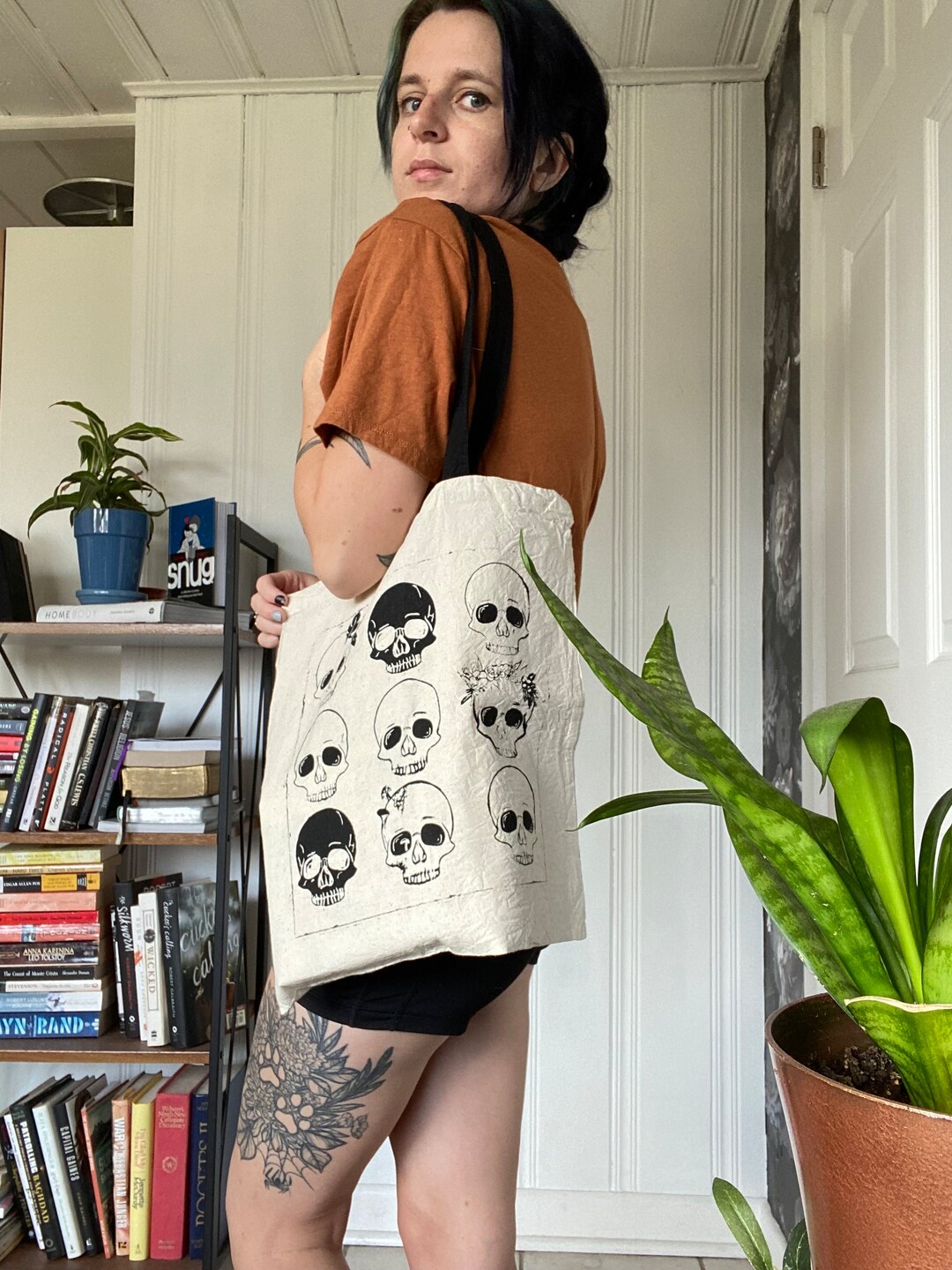 Skulls Tote Bag, Beige Tote Bag, Different Skulls, Skeleton Design ...
