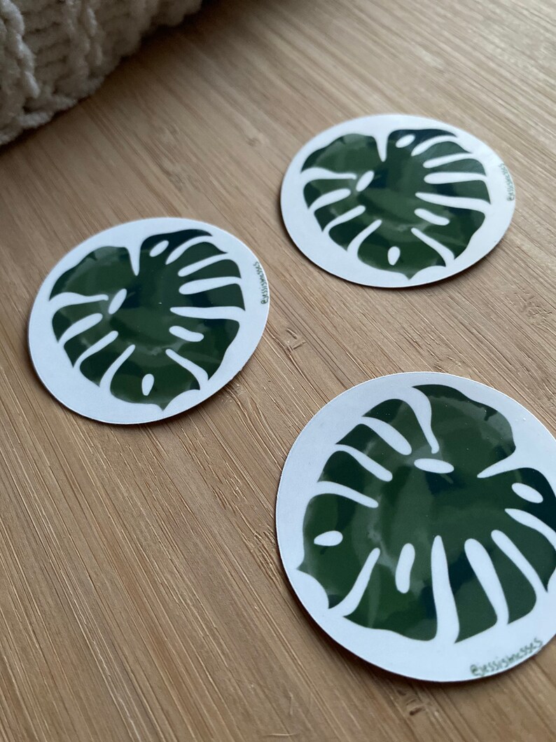 2" Monstera Leaf Sticker, Plant Mom Decal, Swiss Cheese Leaf, Botanical ...