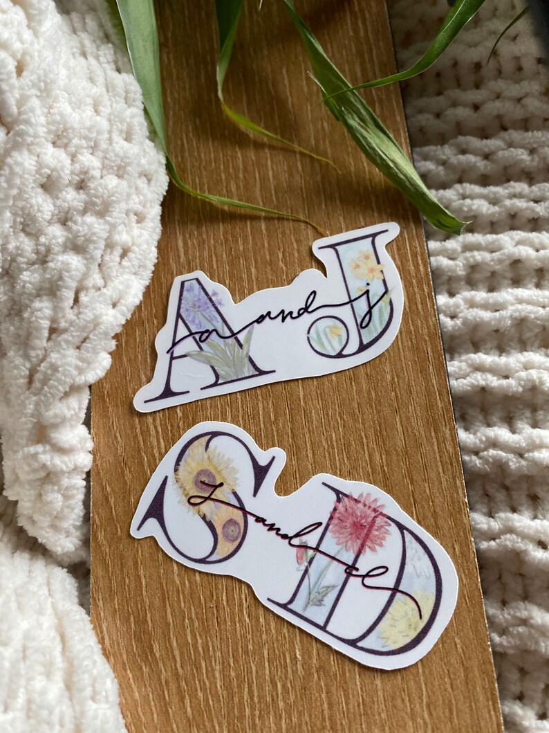Custom Couples Initials Sticker, Flower Sticker, Personalized Gift ...