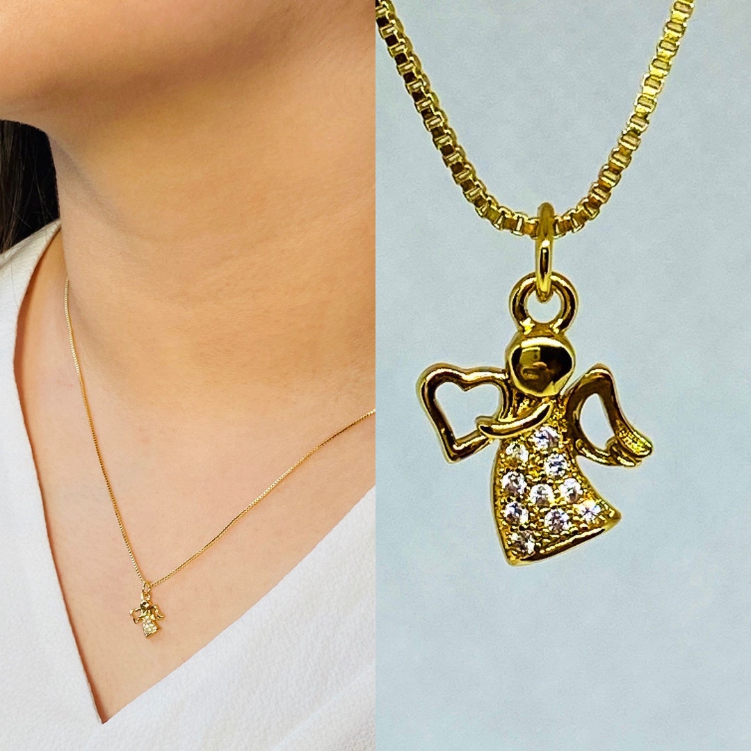 Mini Guardian Angel Made of Crystals and in a Gold Plated 18k Necklace ...