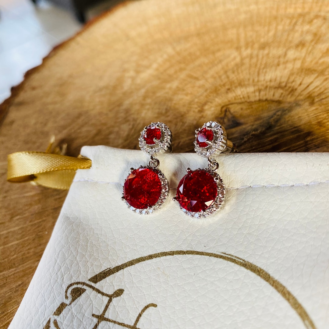 18k Gold Plated Red Stone Earrings: Colorful Quinceañera Jewelry - Etsy