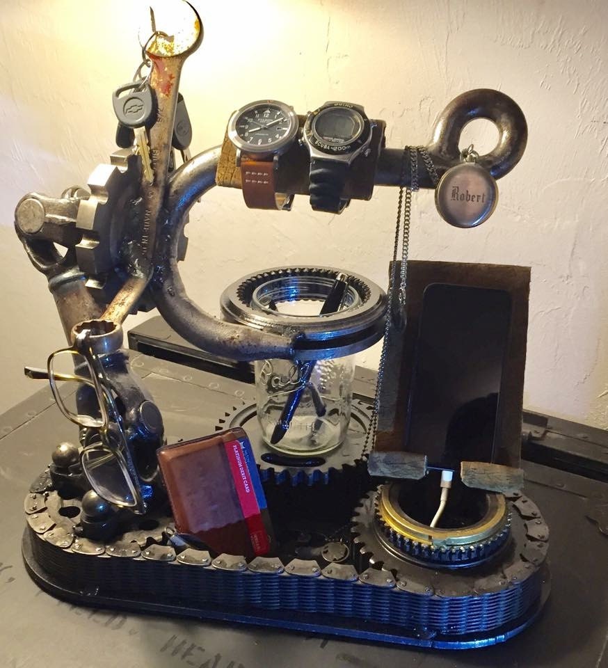 Steampunk Inspired Custom Metal Nightstand Valet or Organizers | Etsy