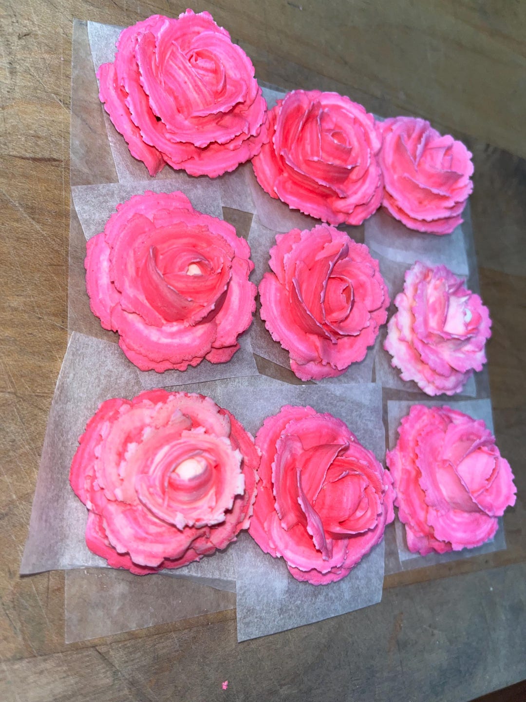 Hand-piped Royal Icing Roses, Bright Pink, Edible Cake Decorations, 9 ...