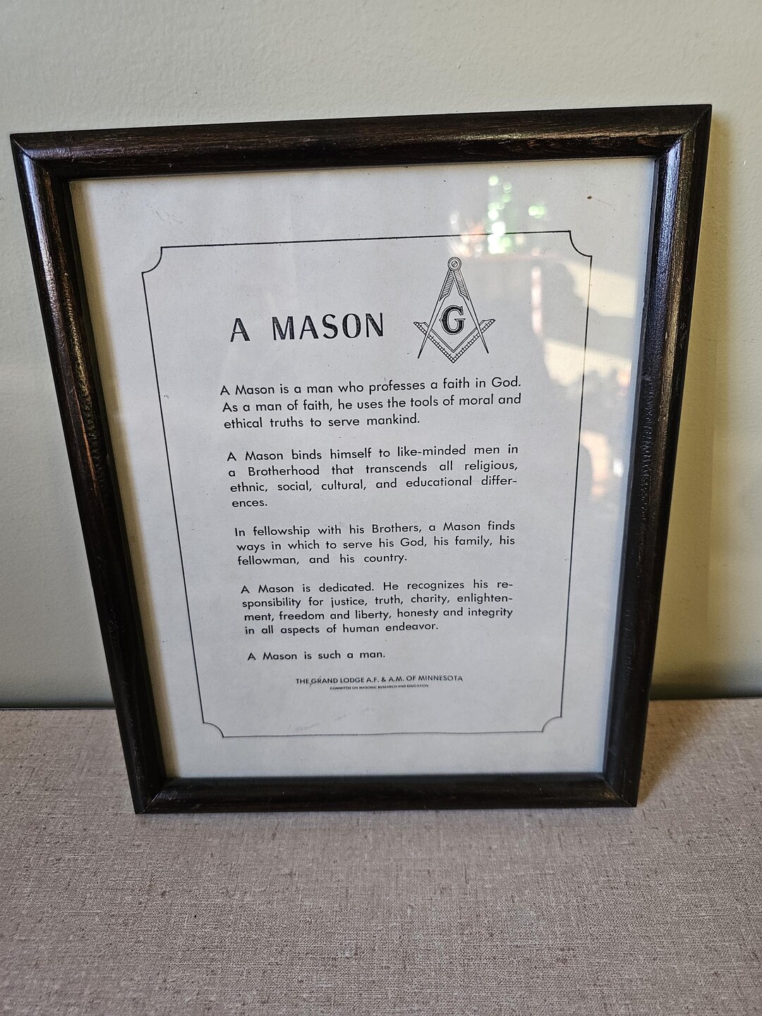 Vintage Free Masons Framed Creed, a Mason, Wall Hanging, Masonic Lodge ...
