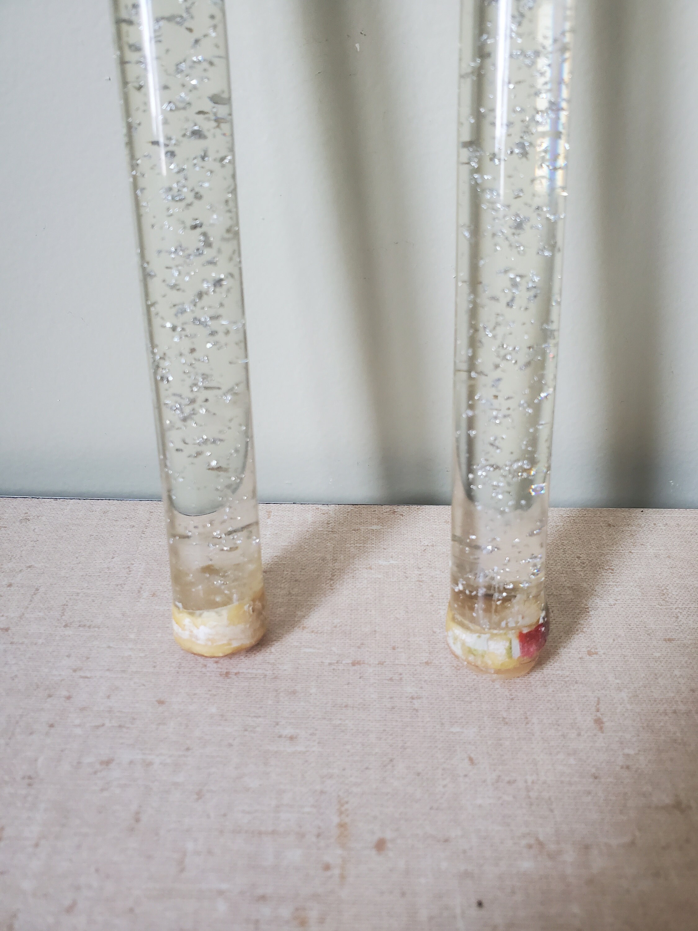 Mid Century Lucite Candlesticks Silver Foil Fleck Pair - Etsy