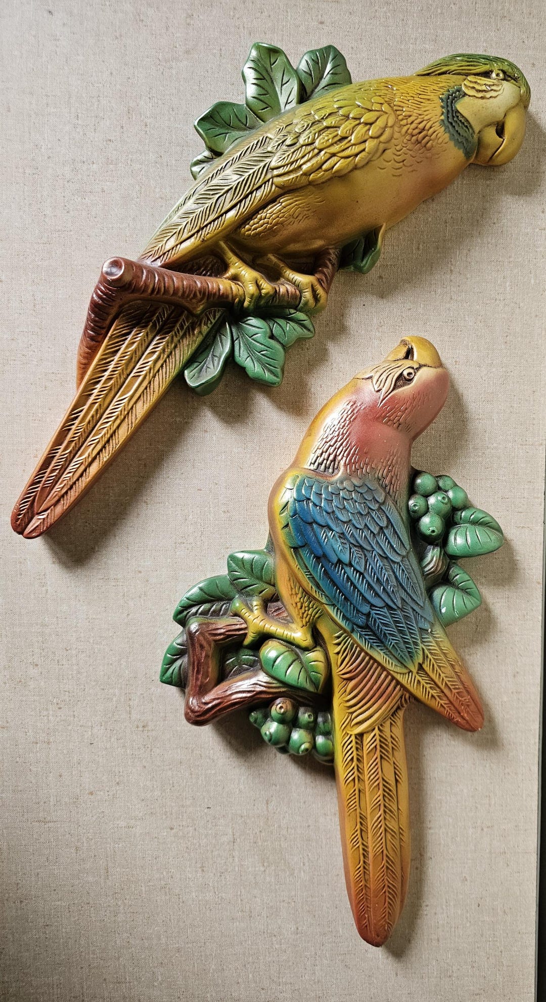Vintage 1967 Chalkware Birds | Miller Studio Colorful Parrots ...