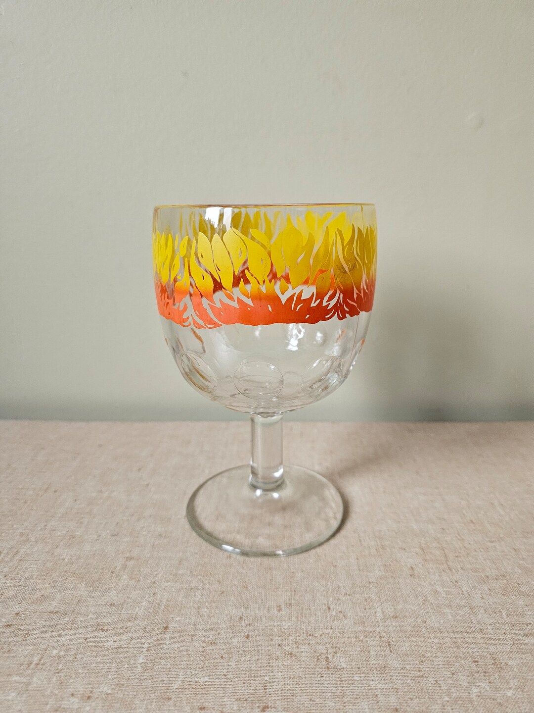 Vintage 1970s Bartlett Collins Thumbprint Goblet, Flaming Print, Mid ...