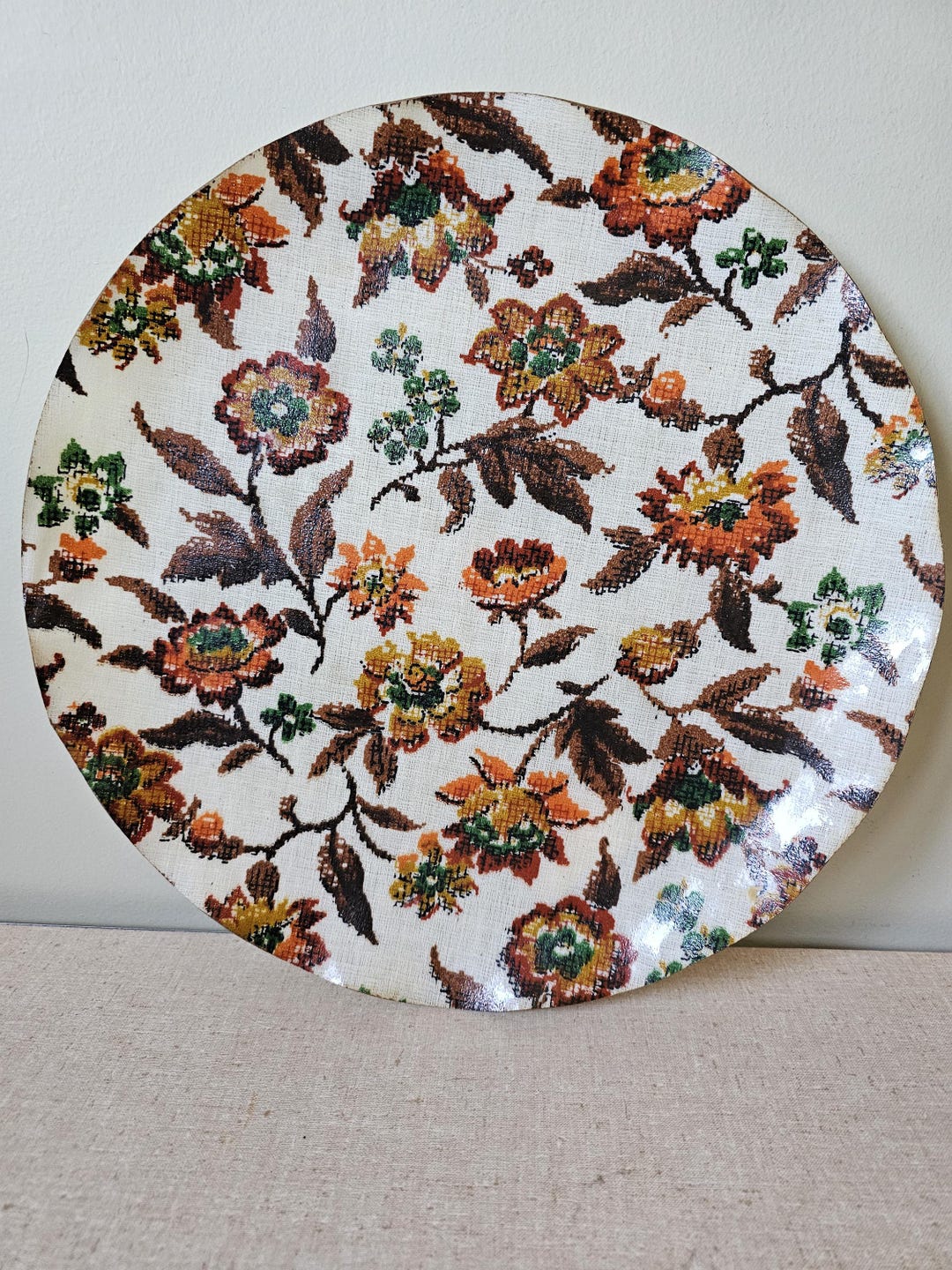 Vintage Boho Floral Platter, 60s Wall Decor, Accent Piece, Hardy ...