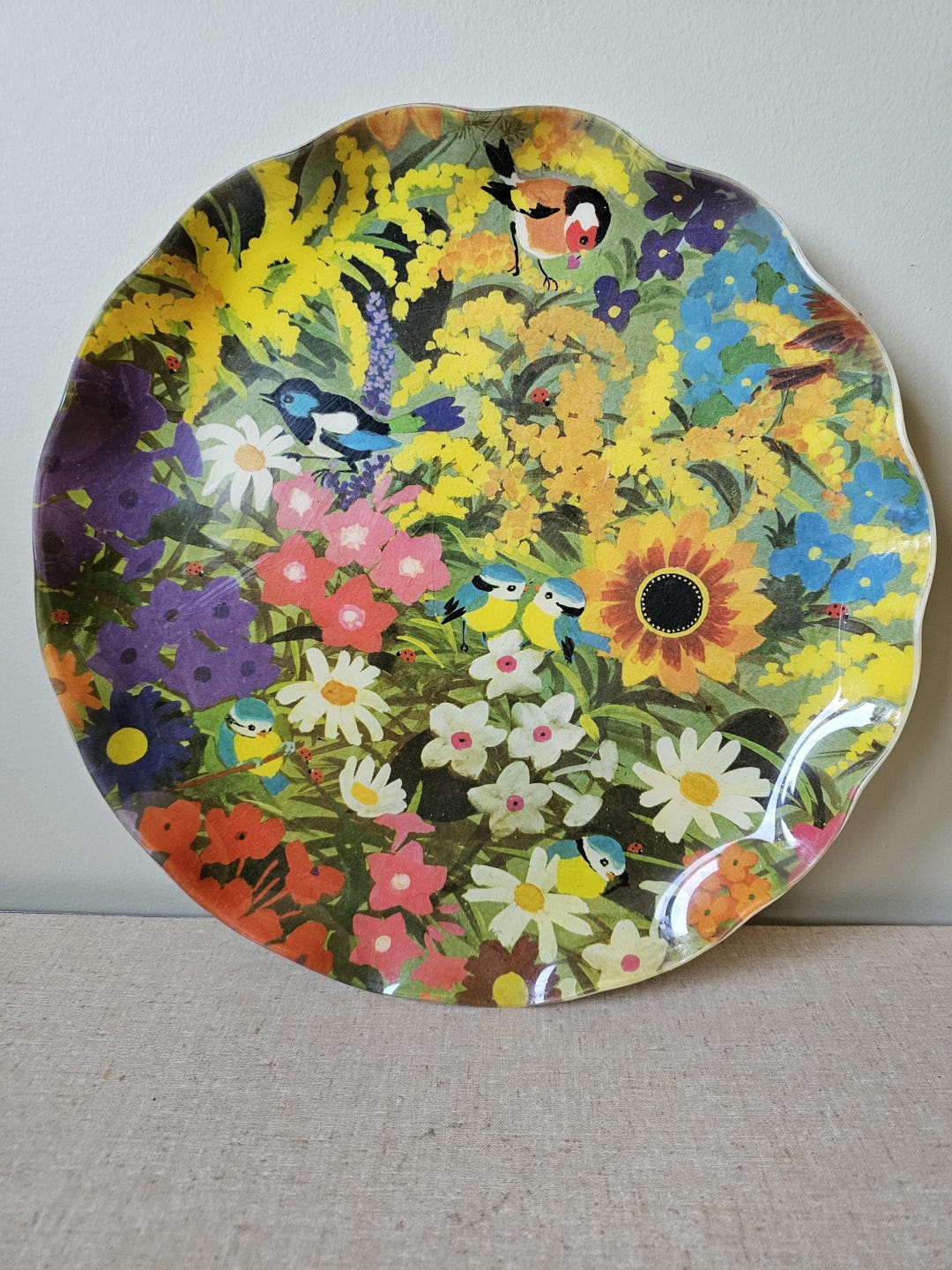 Vintage Flower Power and Bird Platter, 60s Wall Decor, Accent Piece ...