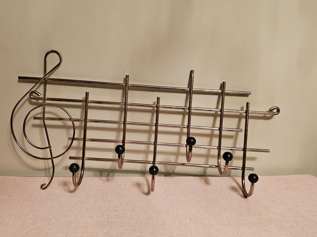 Vintage 80s Music Themed Hanging Wall Rack, Wall Accent, Brass ...
