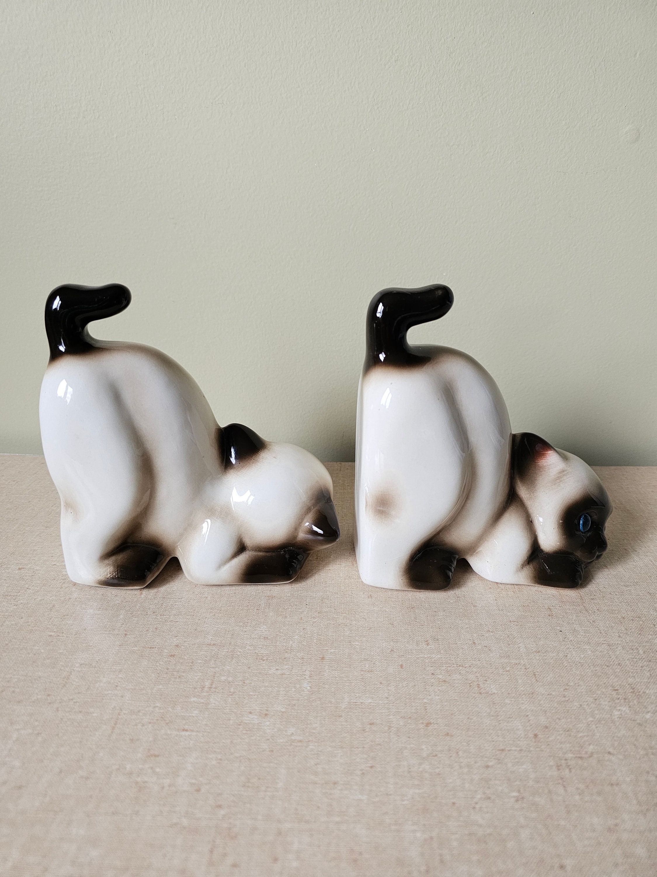 Vintage Lefton Blue Eyed Siamese Kitten Bookend Pair Felt - Etsy