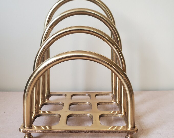 Vintage Brass Desk Organizer, File Folder Holder, Cookbook Holder, Mail ...